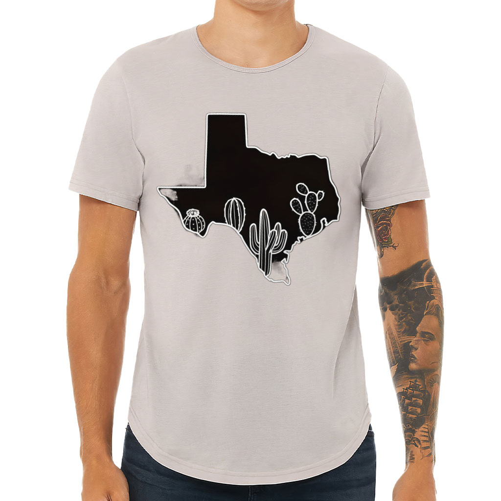 Texas Cactus Curved Hem T-Shirt - Texas Lover Present - Texas Inspired Gift